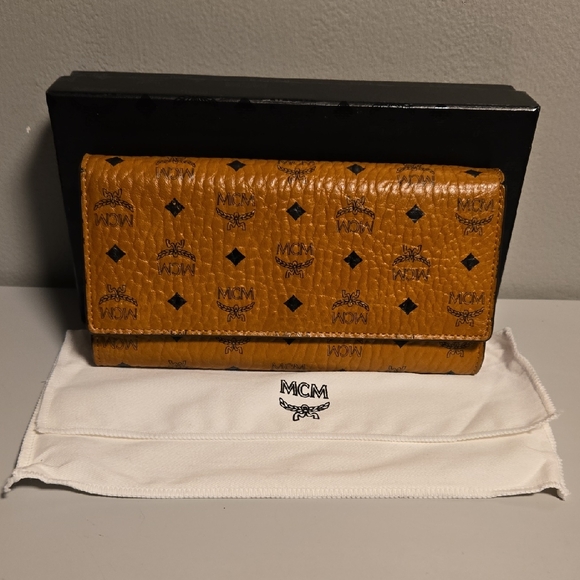 MCM | Bags | Mcm Leather Cognac Signature Wallet Box And Dustbag | Poshmark